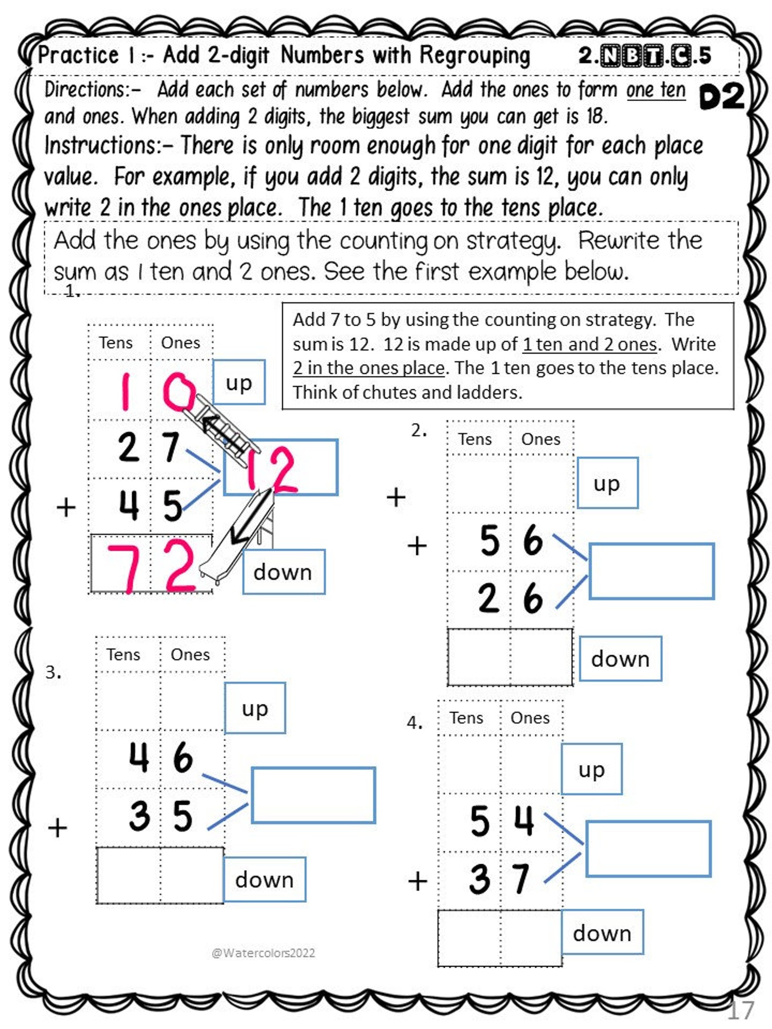 Add 2-digit Numbers With Regrouping! 2. NBT. B5 Worksheets and Anchor ...