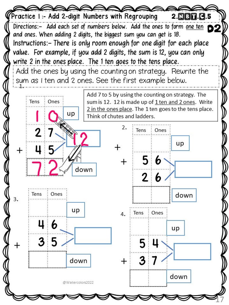 Add 2-digit Numbers With Regrouping! 2. NBT. B5 Worksheets and Anchor ...