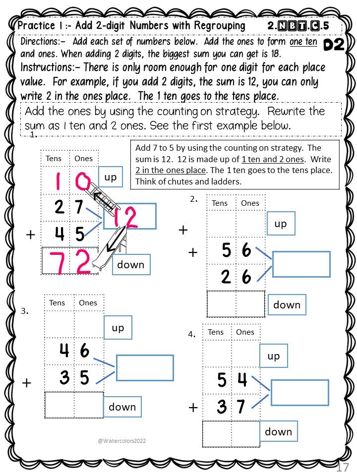 Add 2-digit Numbers With Regrouping! 2. NBT. B5 Worksheets and Anchor ...