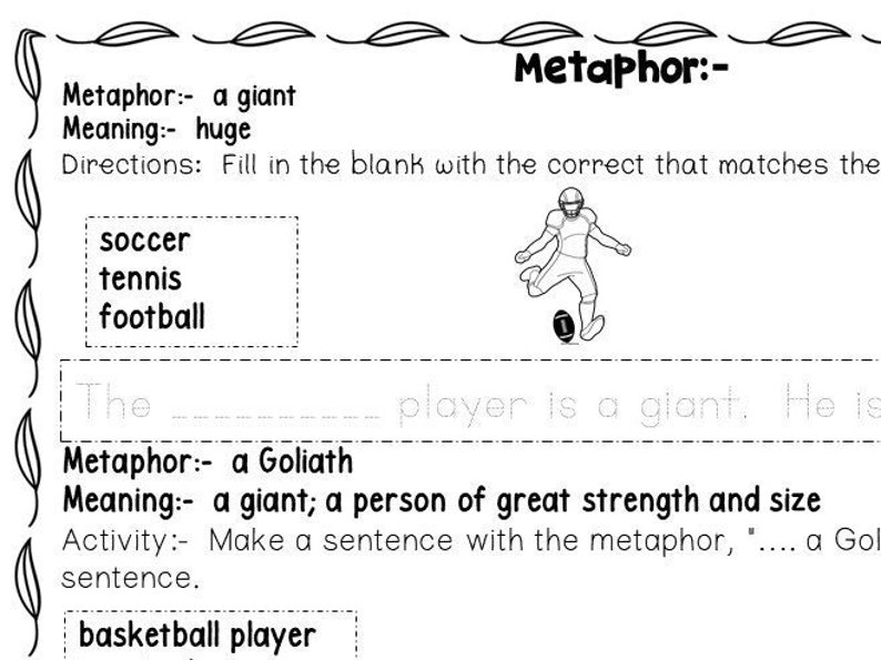 Similes and Metaphors With Illustrations Worksheets-drawing, Reading ...