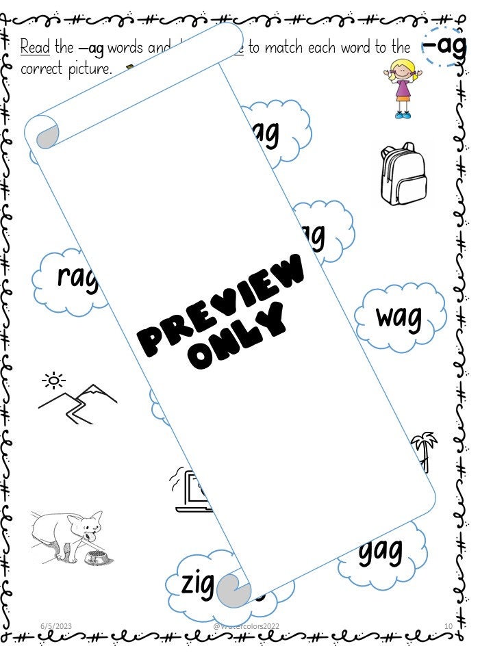 Decodable Readers- Phonics Word Family -ag Practice Worksheets - Etsy