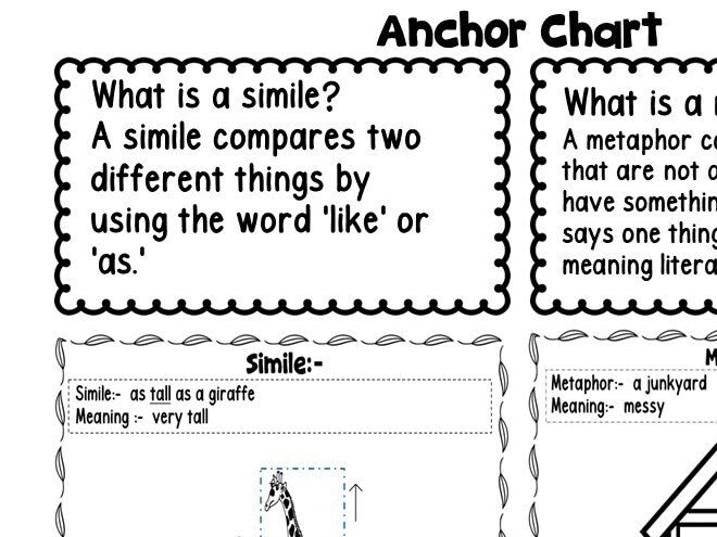 Similes and Metaphors With Illustrations Worksheets-drawing, Reading ...