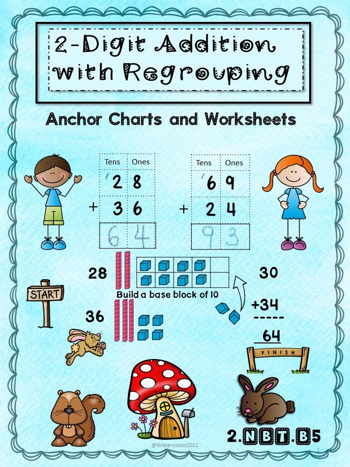 Add 2-digit Numbers With Regrouping! 2. NBT. B5 Worksheets and Anchor Charts! - Etsy