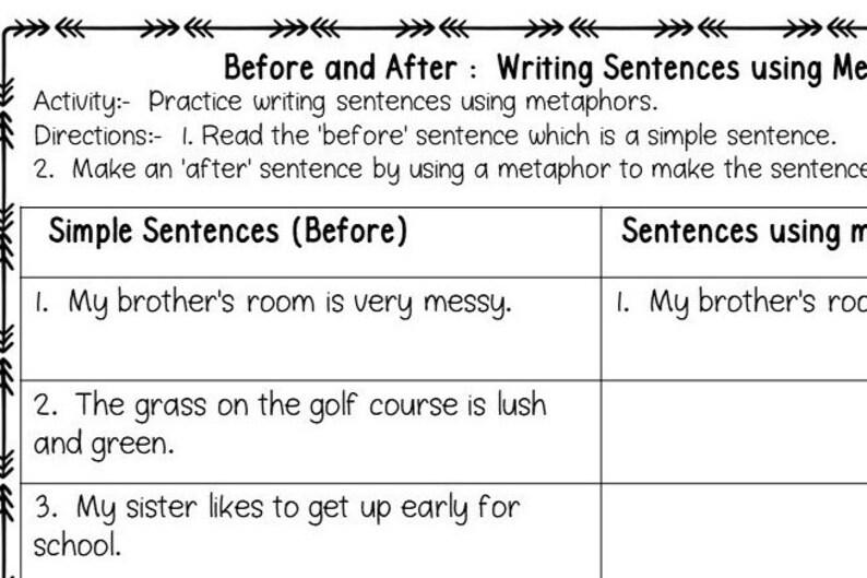 Similes and Metaphors With Illustrations Worksheets-drawing, Reading ...