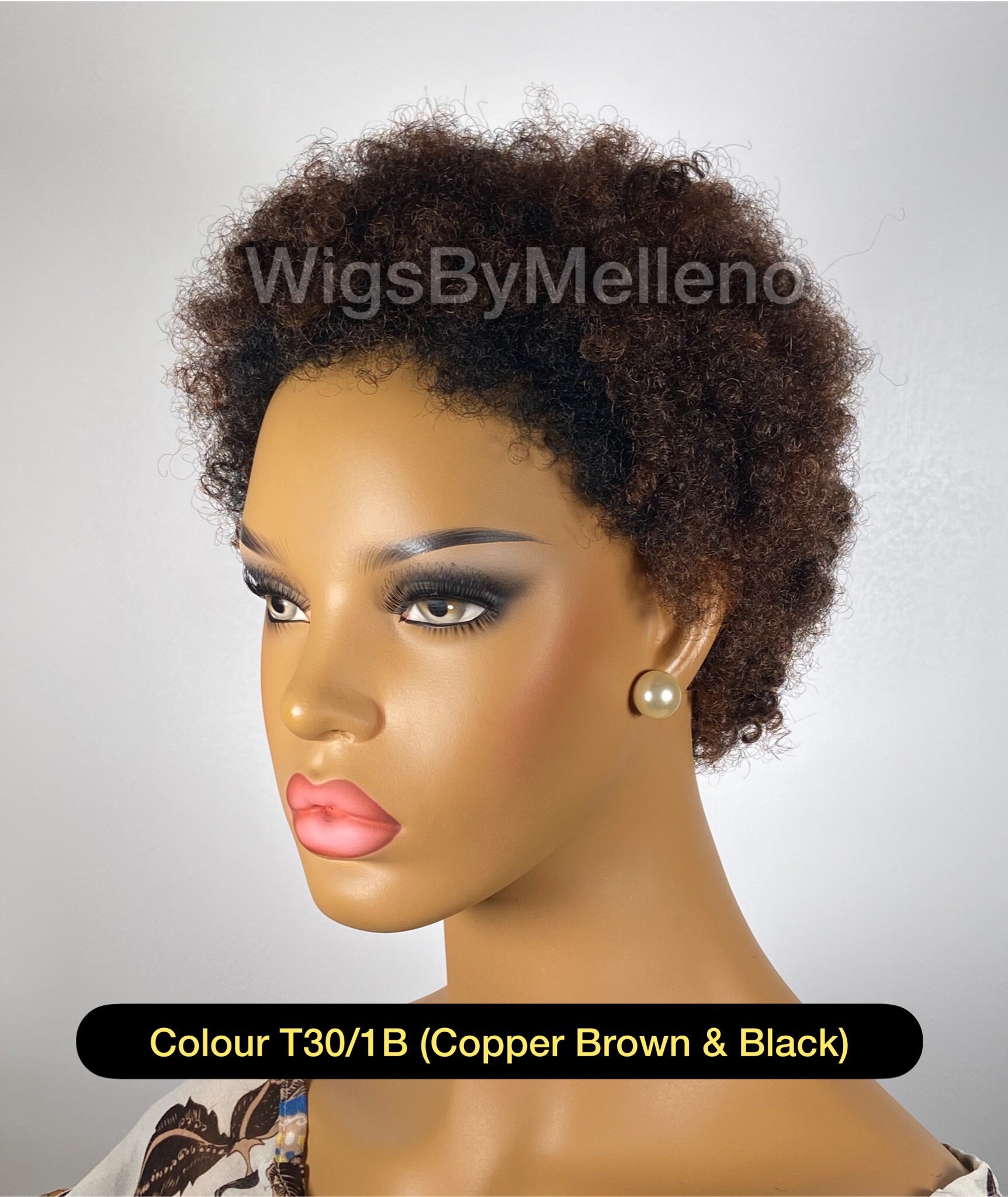 Brown and Black Short Afro Wig, TWA Wig, Copper Afro Wig, Colour T30/1B ...
