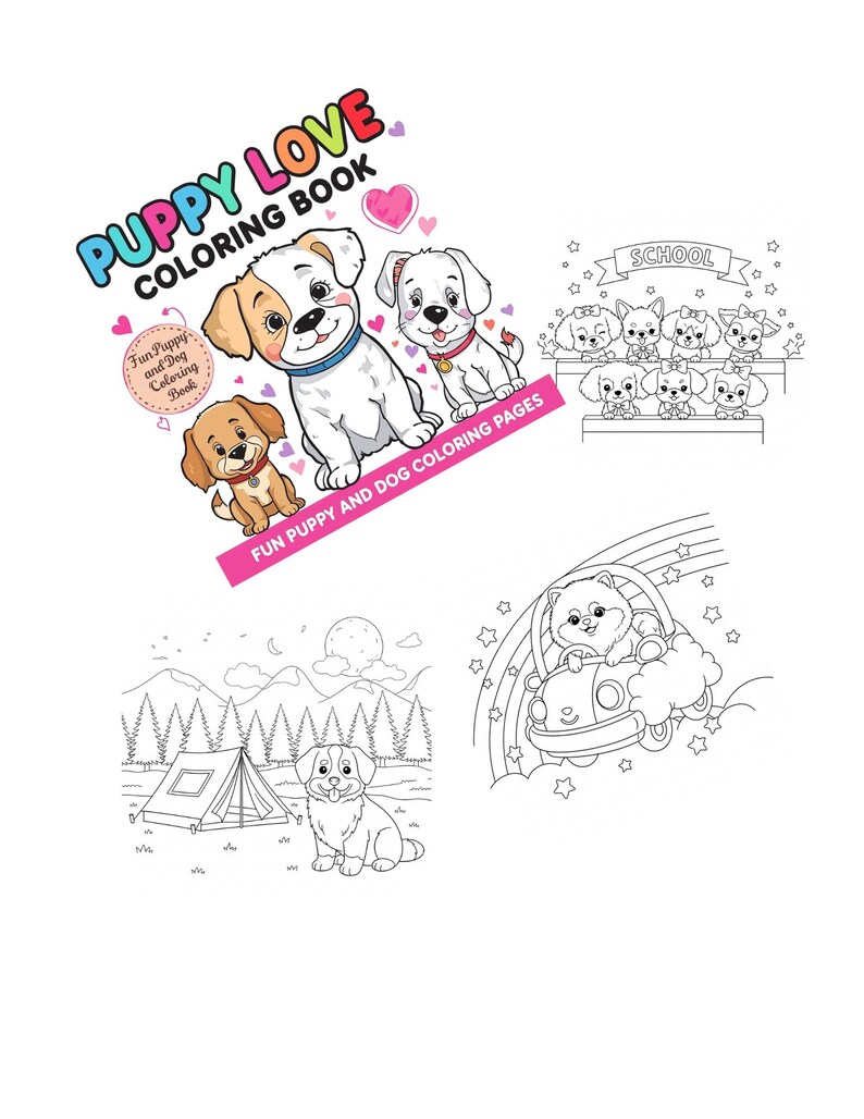 Puppy Love Coloring Book | 50 PNG Puppy Coloring Pages for iPad | Cute ...