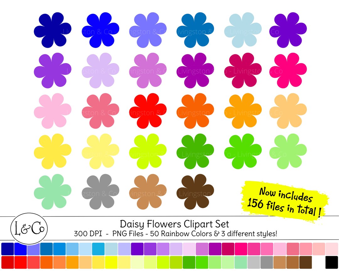 Daisy Flower Clipart Set, Rainbow Daisy Flower Planner Clip Art ...