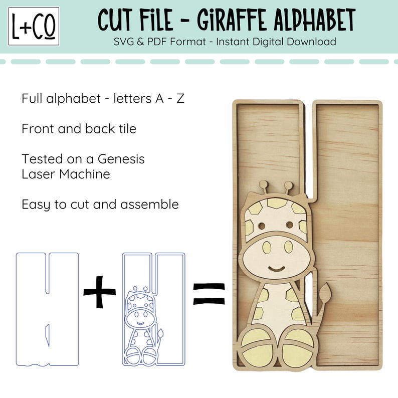 Giraffe Alphabet Letters - Laser Cut SVG File, Kids Room Decor ...