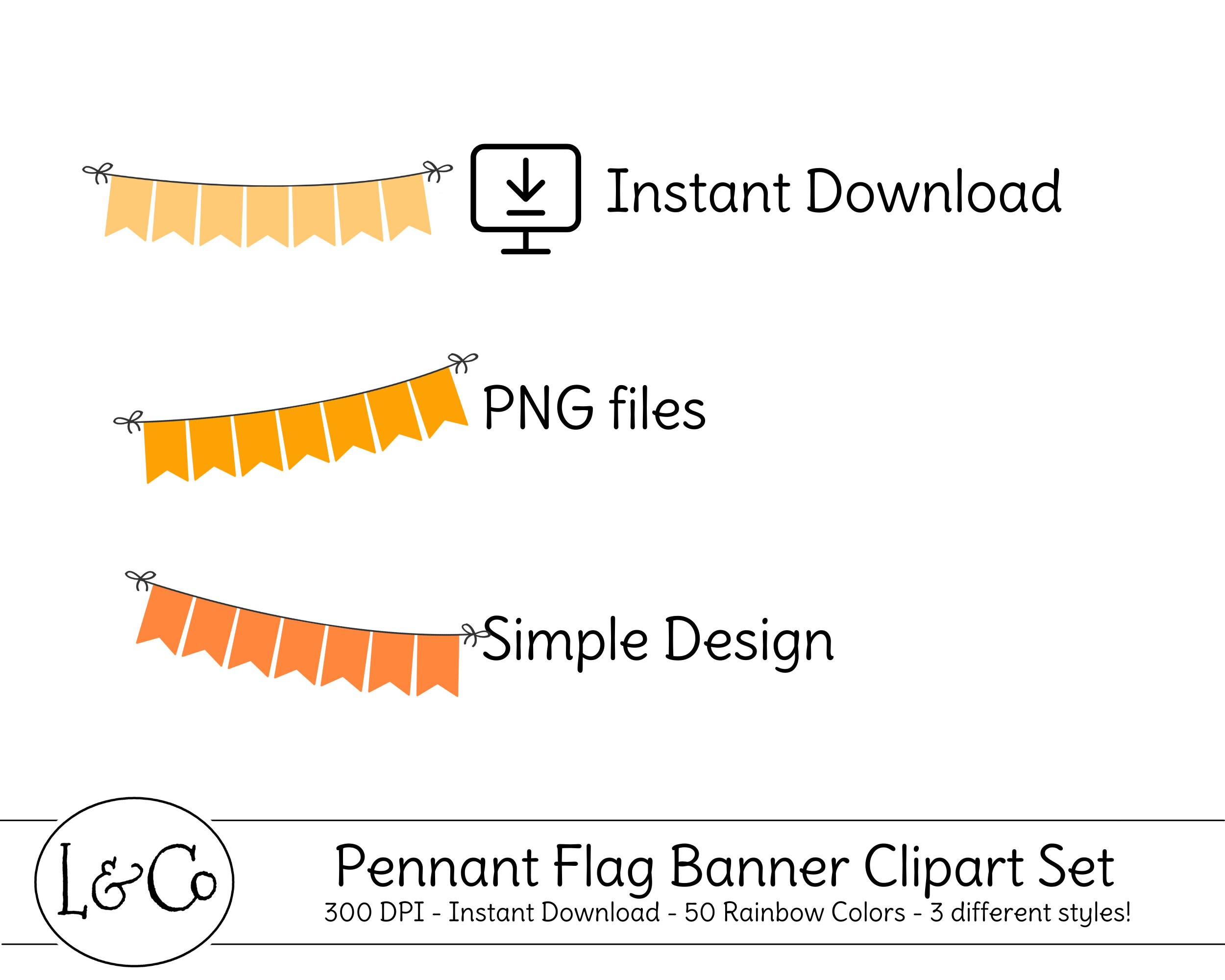 Pennant Flag Banner Clipart Set Rainbow Pennant Banner - Etsy