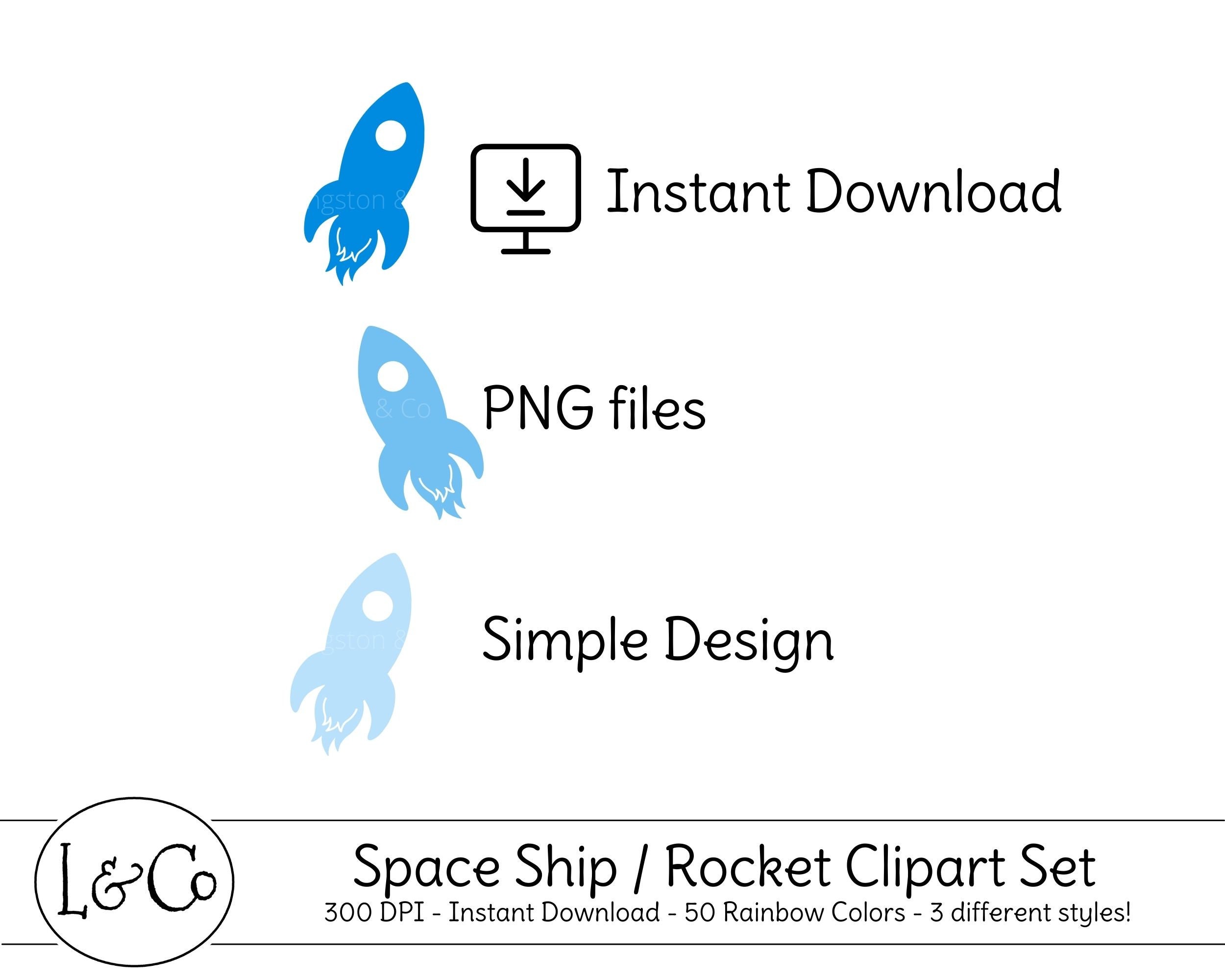 Space Ship / Rocket Clipart Set, Rainbow Rocket Shapes, Clip Art ...