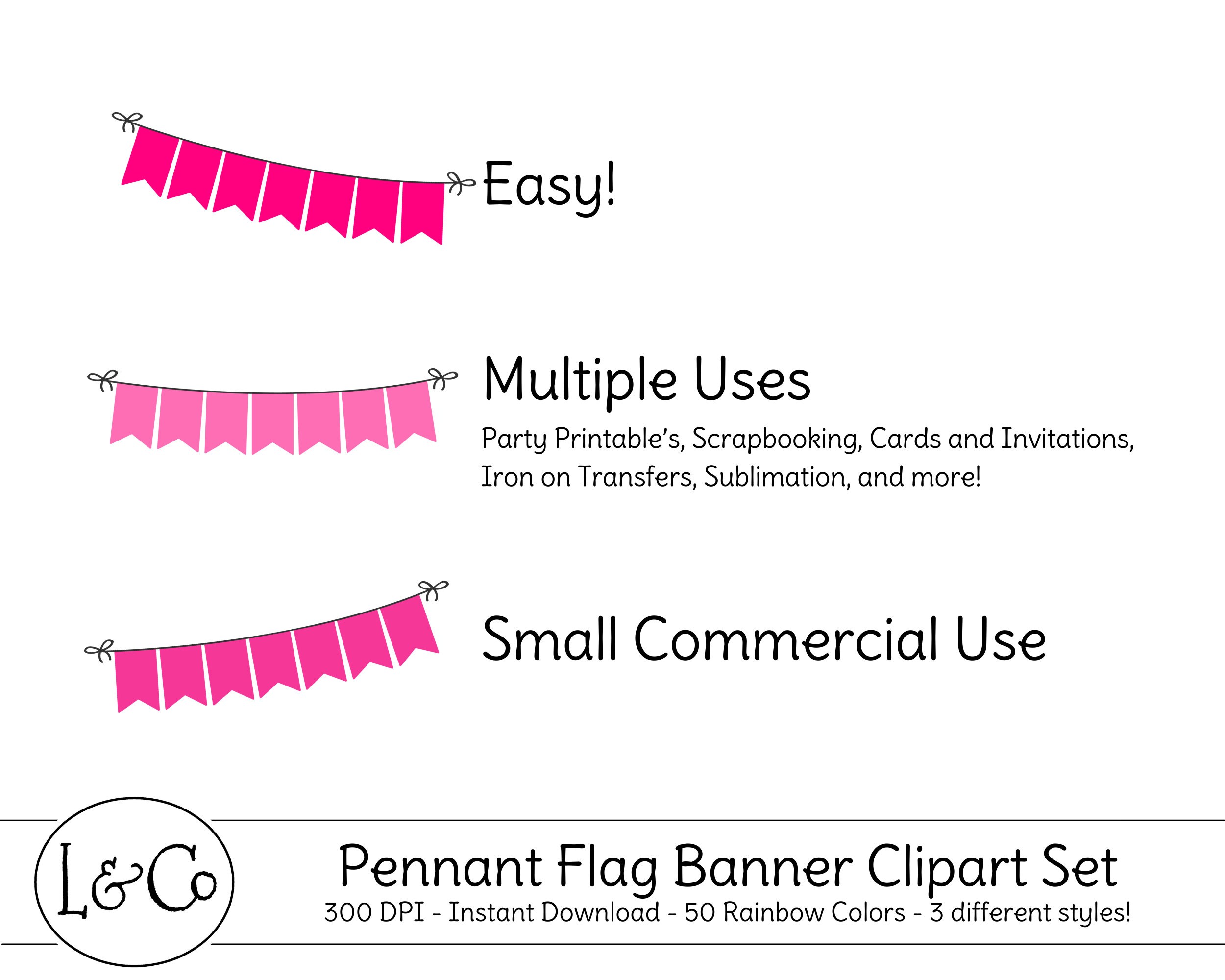 Pennant Flag Banner Clipart Set Rainbow Pennant Banner - Etsy