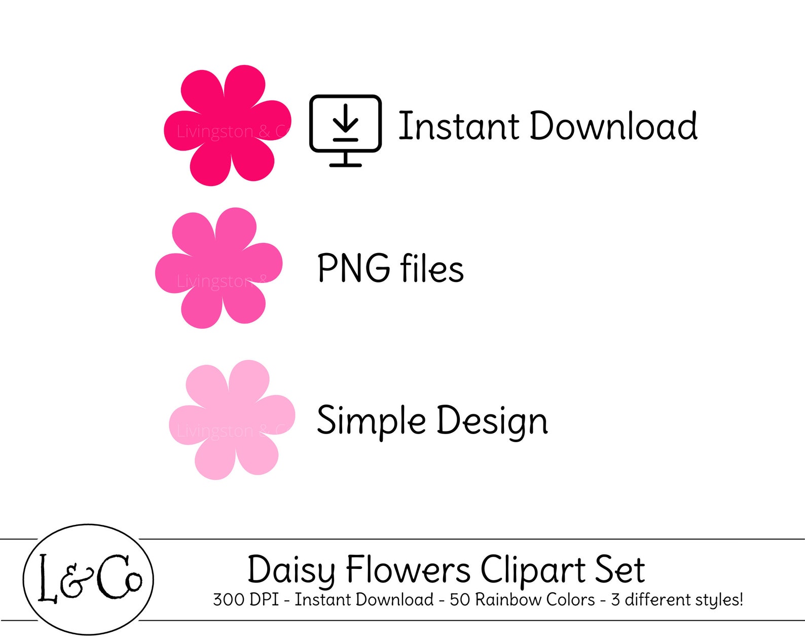 Daisy Flower Clipart Set, Rainbow Daisy Flower Planner Clip Art ...