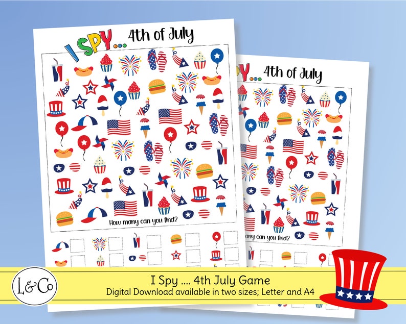 4th of July I Spy Game, 4th of July Printable Activity for Kids ...