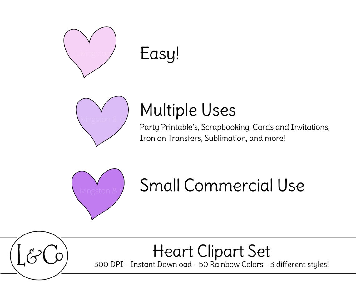 Heart Clipart Set Rainbow Love Heart Planner Clip Art - Etsy