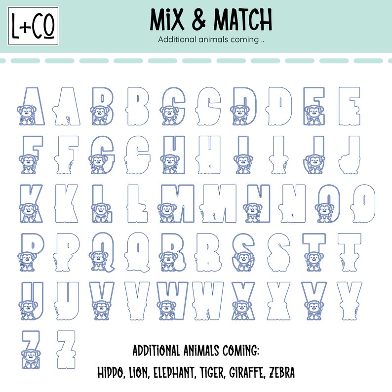 Monkey Alphabet Letters Laser Cut File Printable & DIY Craft Template ...