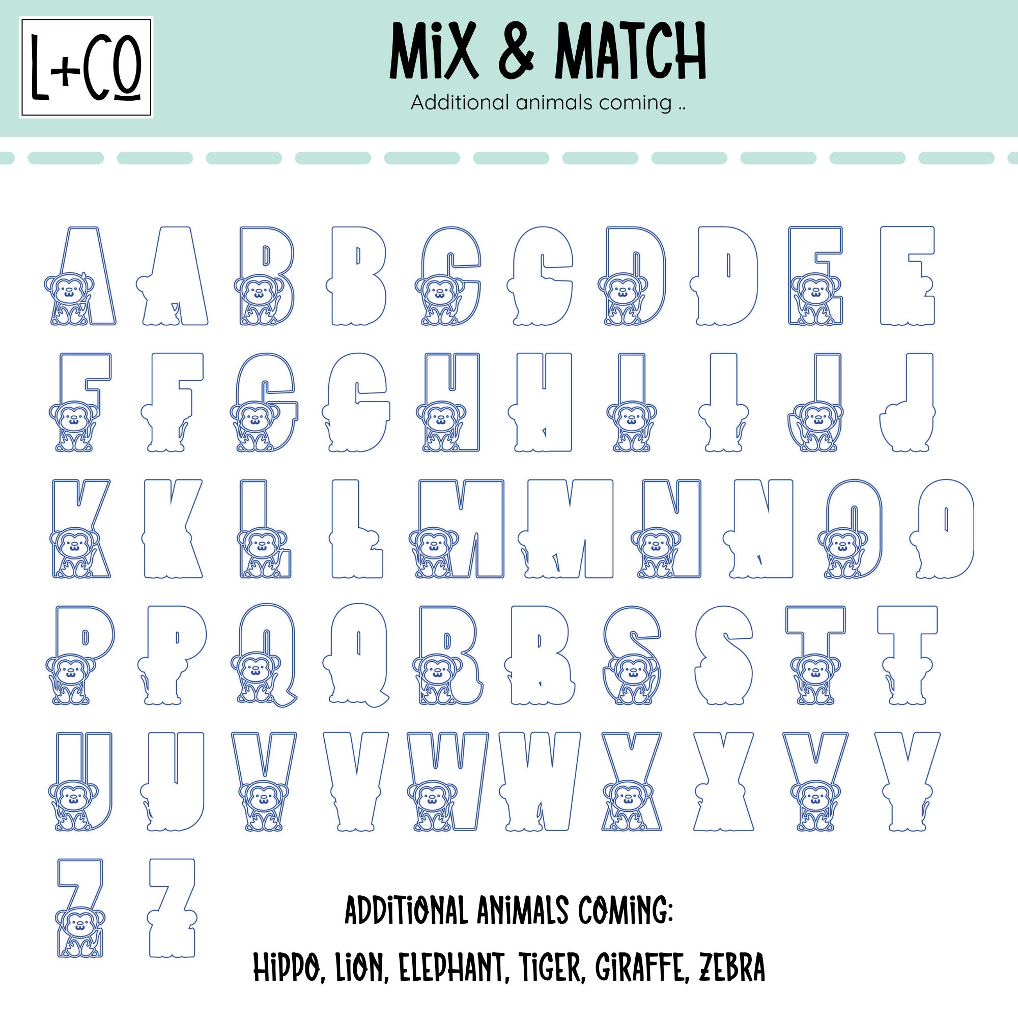 Monkey Alphabet Letters Laser Cut File Printable & DIY Craft Template ...