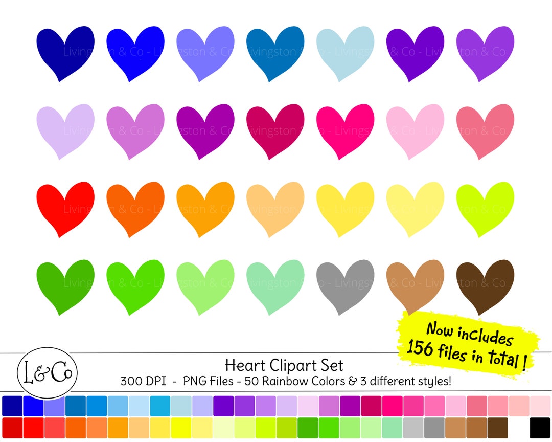 Heart Clipart Set, Rainbow Love Heart Planner Clip Art, Instant ...