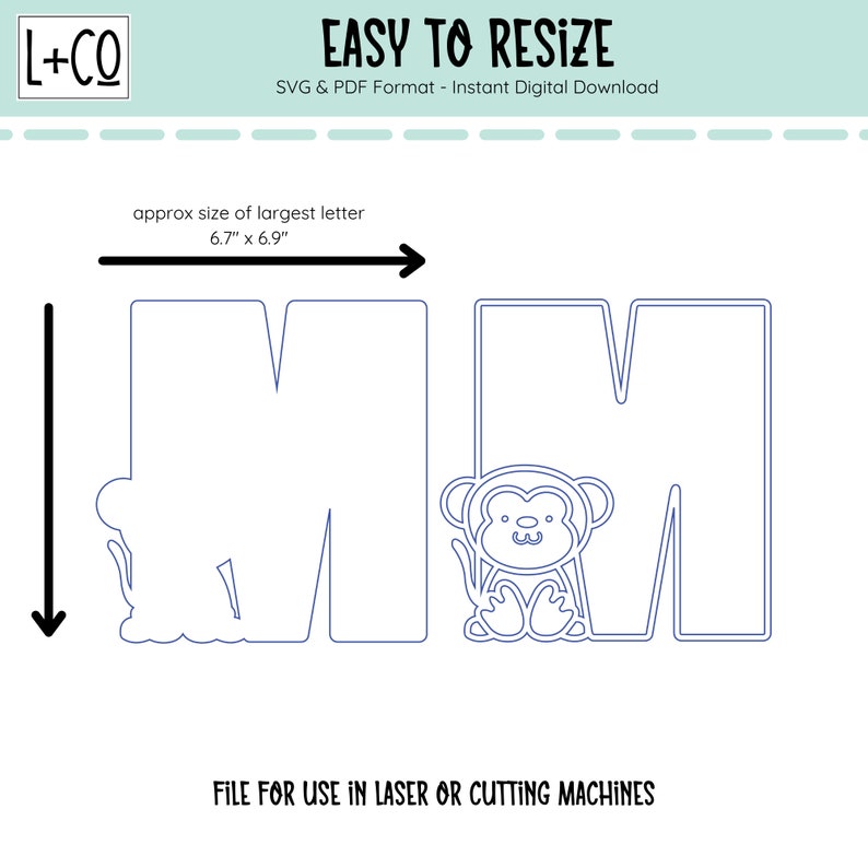 Monkey Alphabet Letters Laser Cut File Printable & DIY Craft Template ...