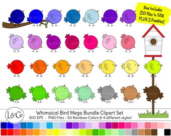 Rainbow Birds Clipart - Etsy