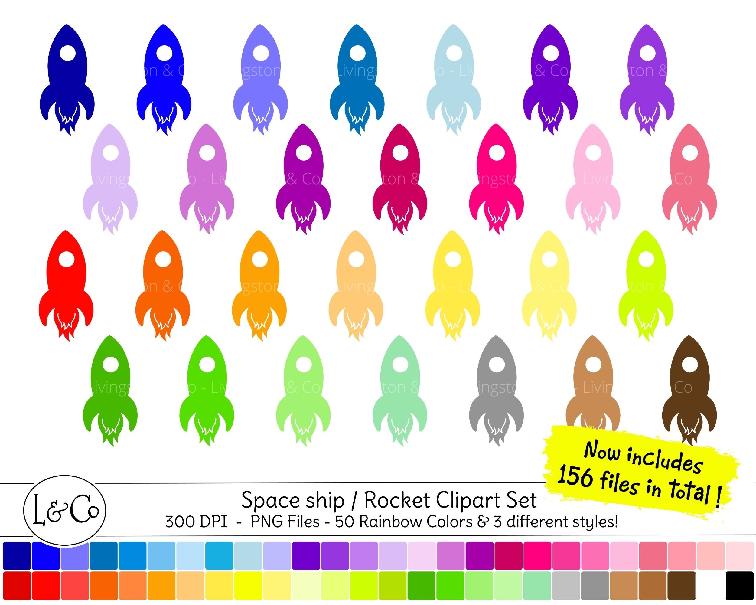 Space Ship / Rocket Clipart Set, Rainbow Rocket Shapes, Clip Art ...