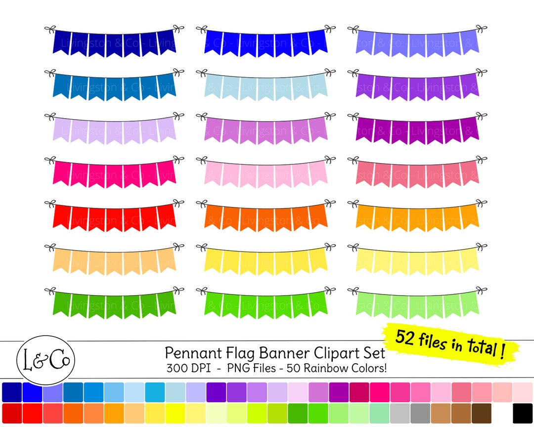 Pennant Flag Banner Clipart Set Rainbow Pennant Banner - Etsy