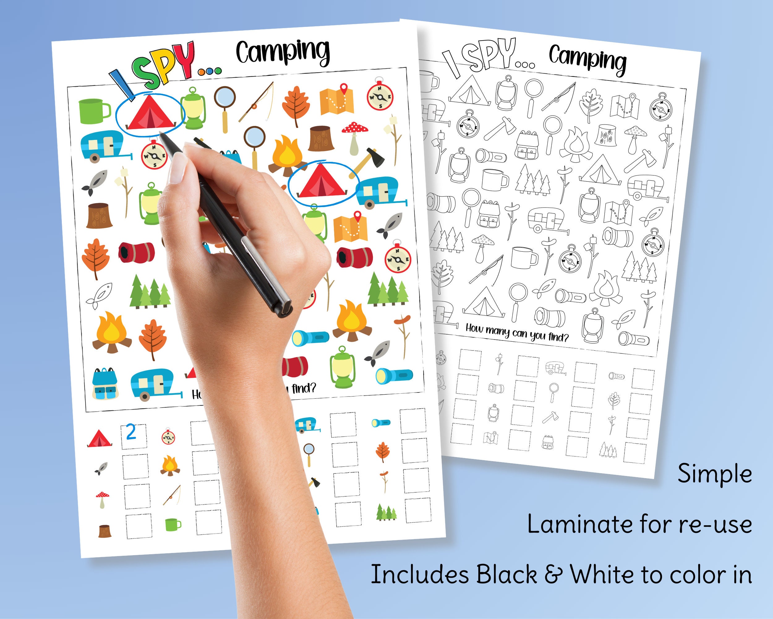 Camping I Spy Game, Printable Activity for Kids, Educational Counting ...