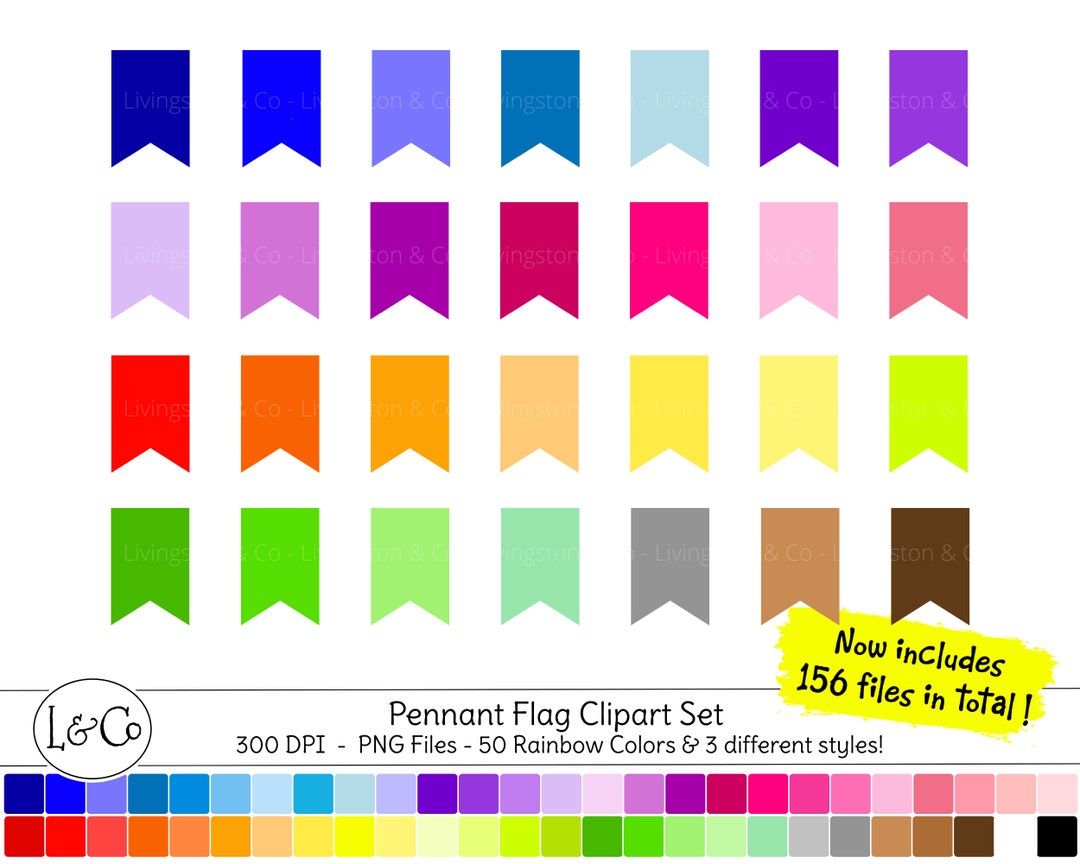Pennant Flag Clipart Set, Rainbow Pennant Planner Clip Art, Instant ...