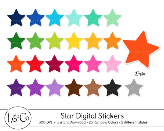 Rainbow Star Stickers Digital Download Star Digital Stickers - Etsy