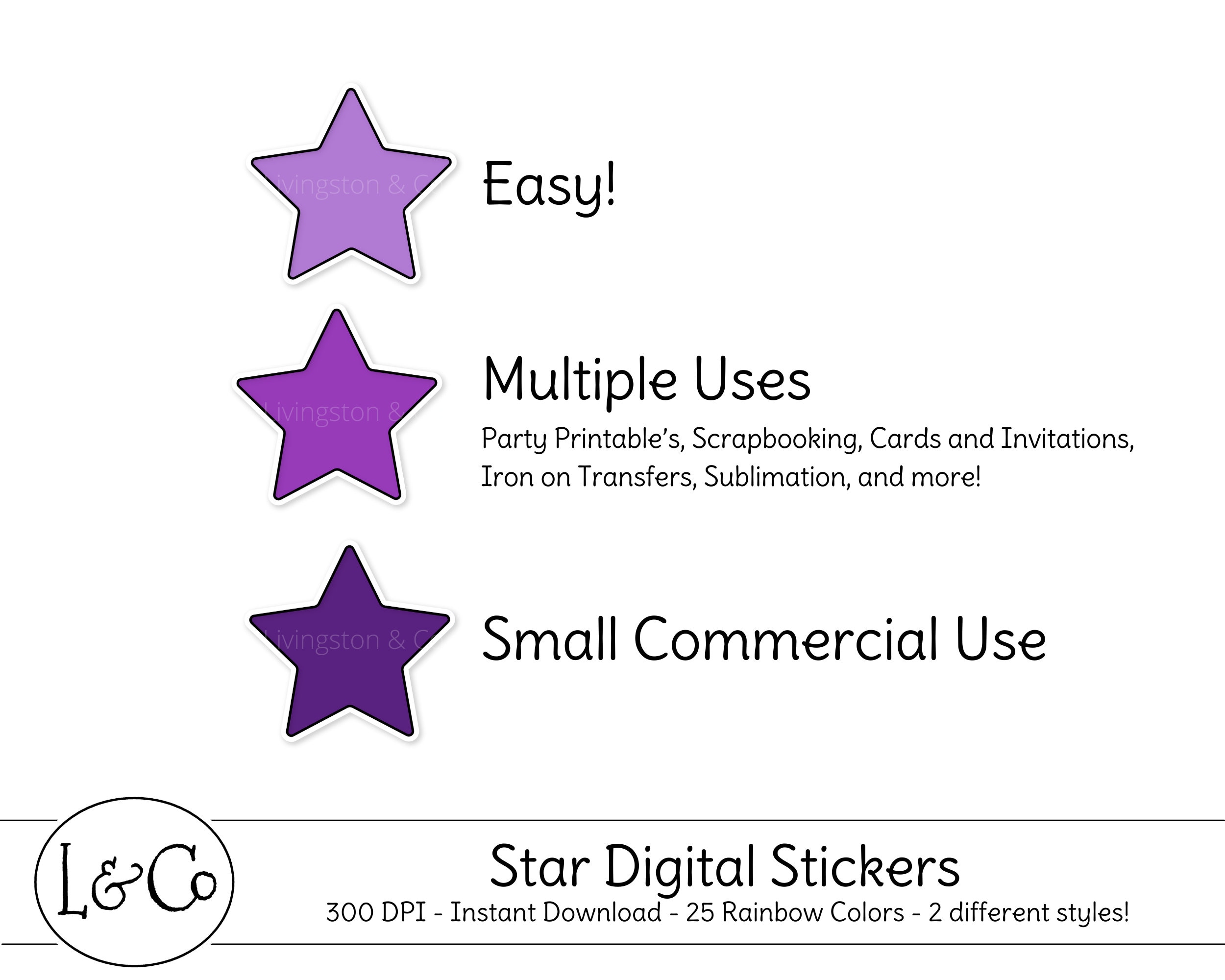 Rainbow Star Stickers Digital Download, Star Digital Stickers for ...