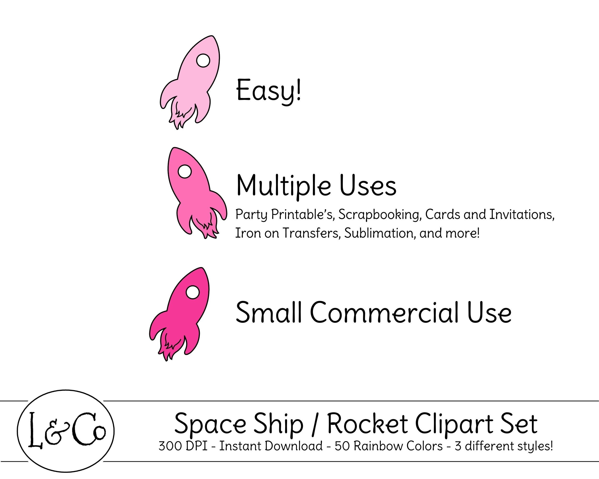Space Ship / Rocket Clipart Set, Rainbow Rocket Shapes, Clip Art ...