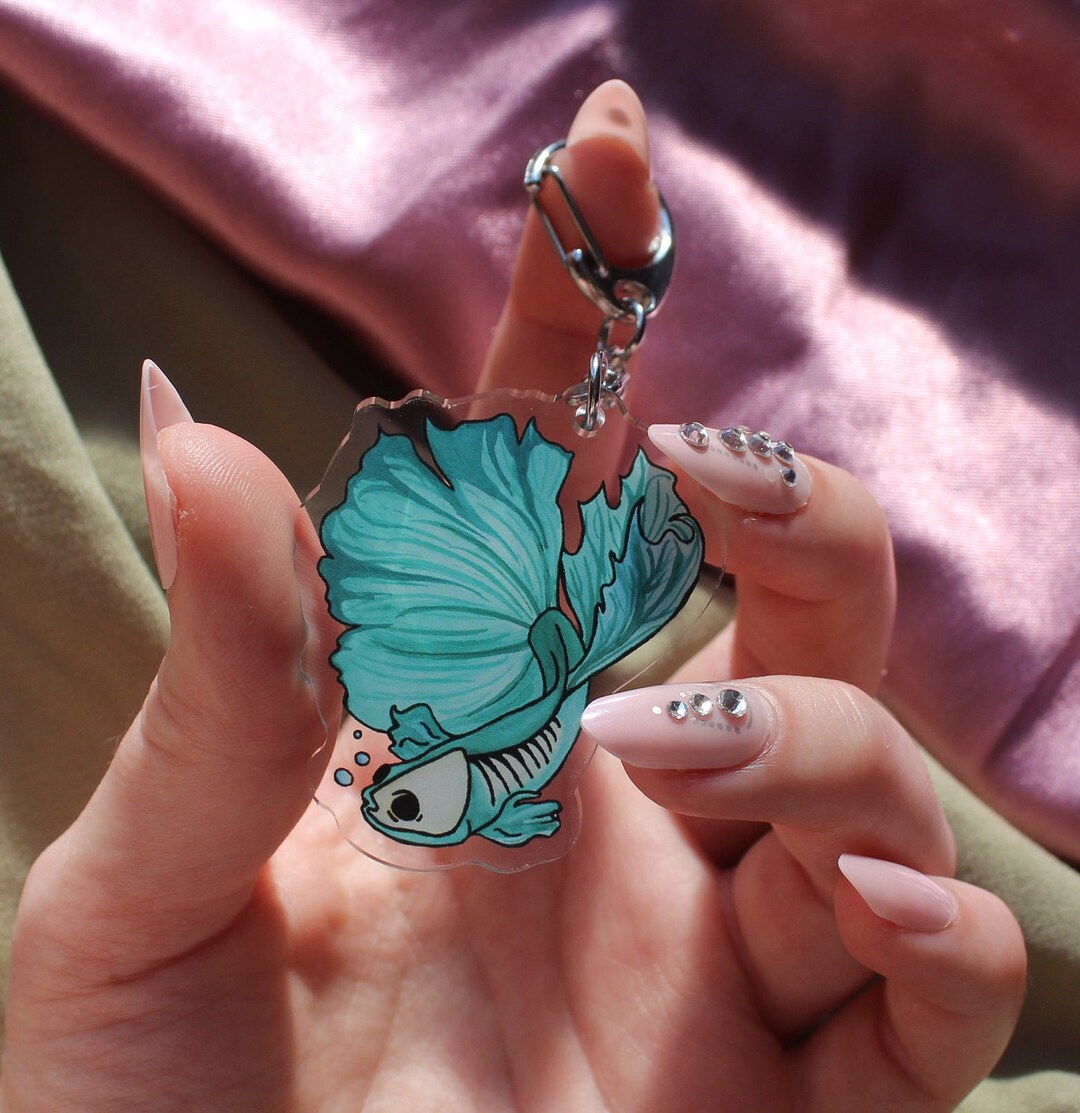 Betta Fish Skeleton Keychain: Original Watercolor Art Accessory - Etsy