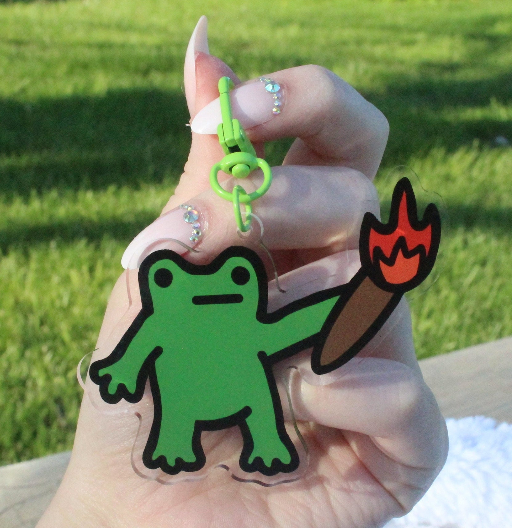 Chaos Frog - Frog Holding Torch Ready to Riot - Funny Frog Keychains ...