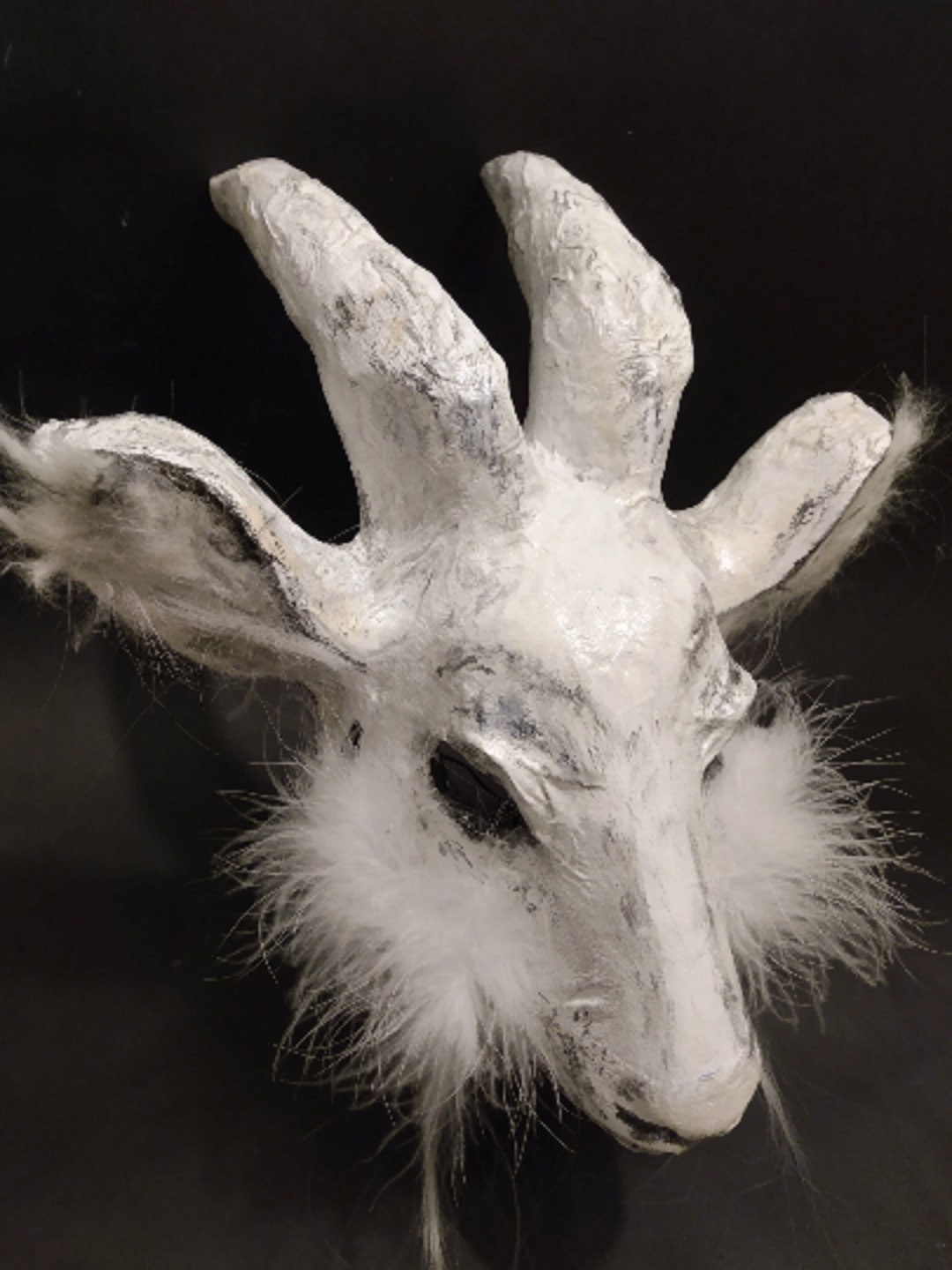 Handmade Paper Mache Goat Mask: Fur Accents, Lightweight, Adjustable - Etsy