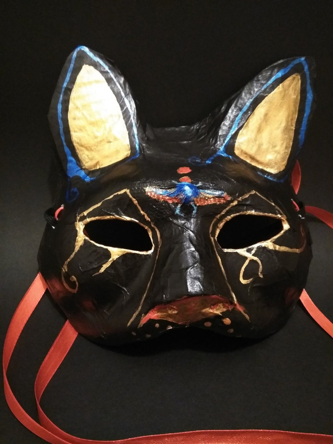 Black and Gold Paper Mache Egyptian Cat Masquerade Mask. Paper Mache ...