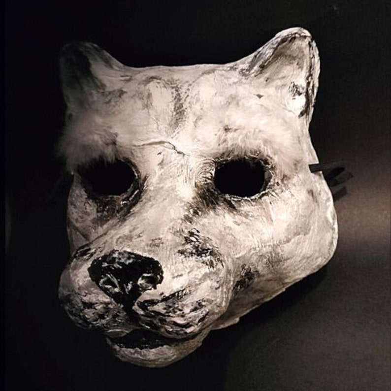 Handmade Paper Mache Wolf Mask: Gray Faux Fur, Adjustable Band - Etsy