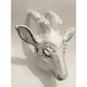Handmade Paper Mache Goat Mask: Fur Accents, Lightweight, Adjustable - Etsy