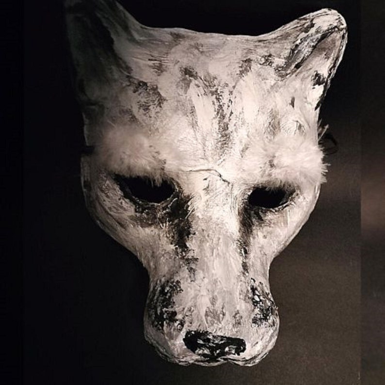 Handmade Paper Mache Wolf Mask: Gray Faux Fur, Adjustable Band - Etsy