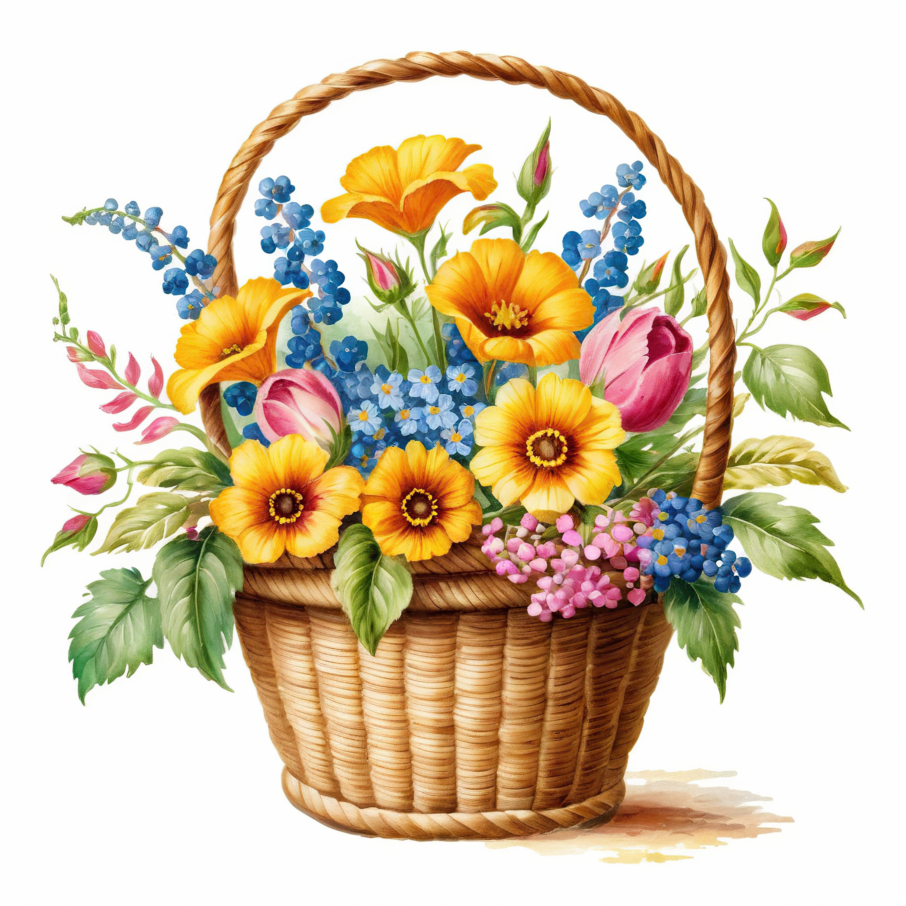 Watercolour, Basket of Flowers Clipart, 10 High Quality PNG Transparent ...