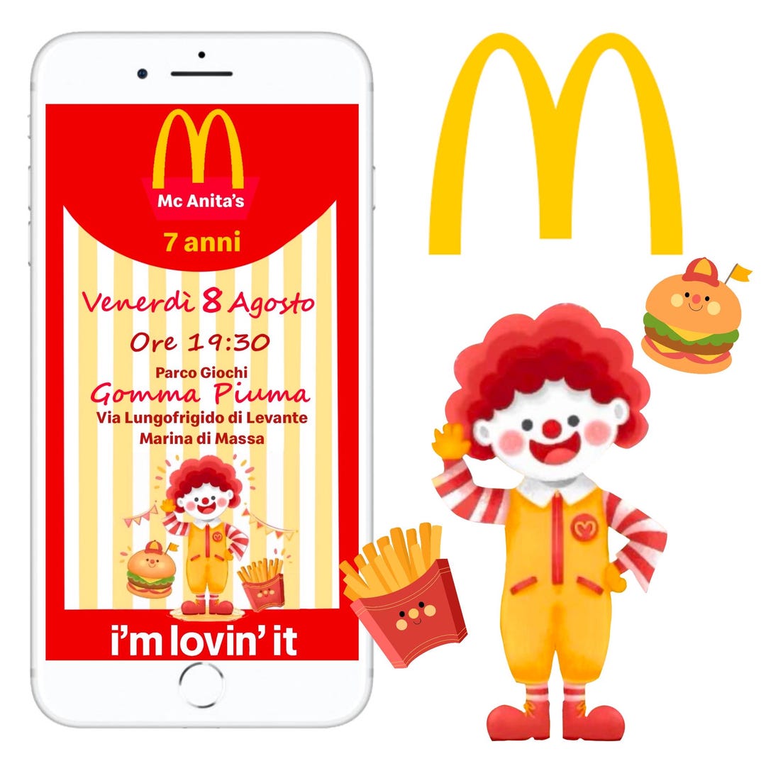Digital Invitation Birthday Party MC DONALD'S Invito DIGITALE Whatsapp ...