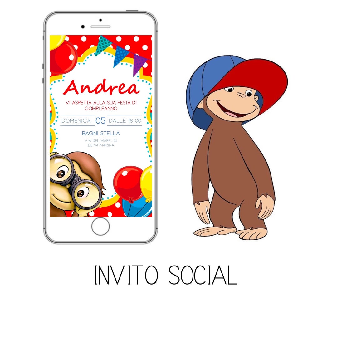Invito Digital CURIOSO Come GEORGE, Scimmietta Cartone Animato, Invito ...