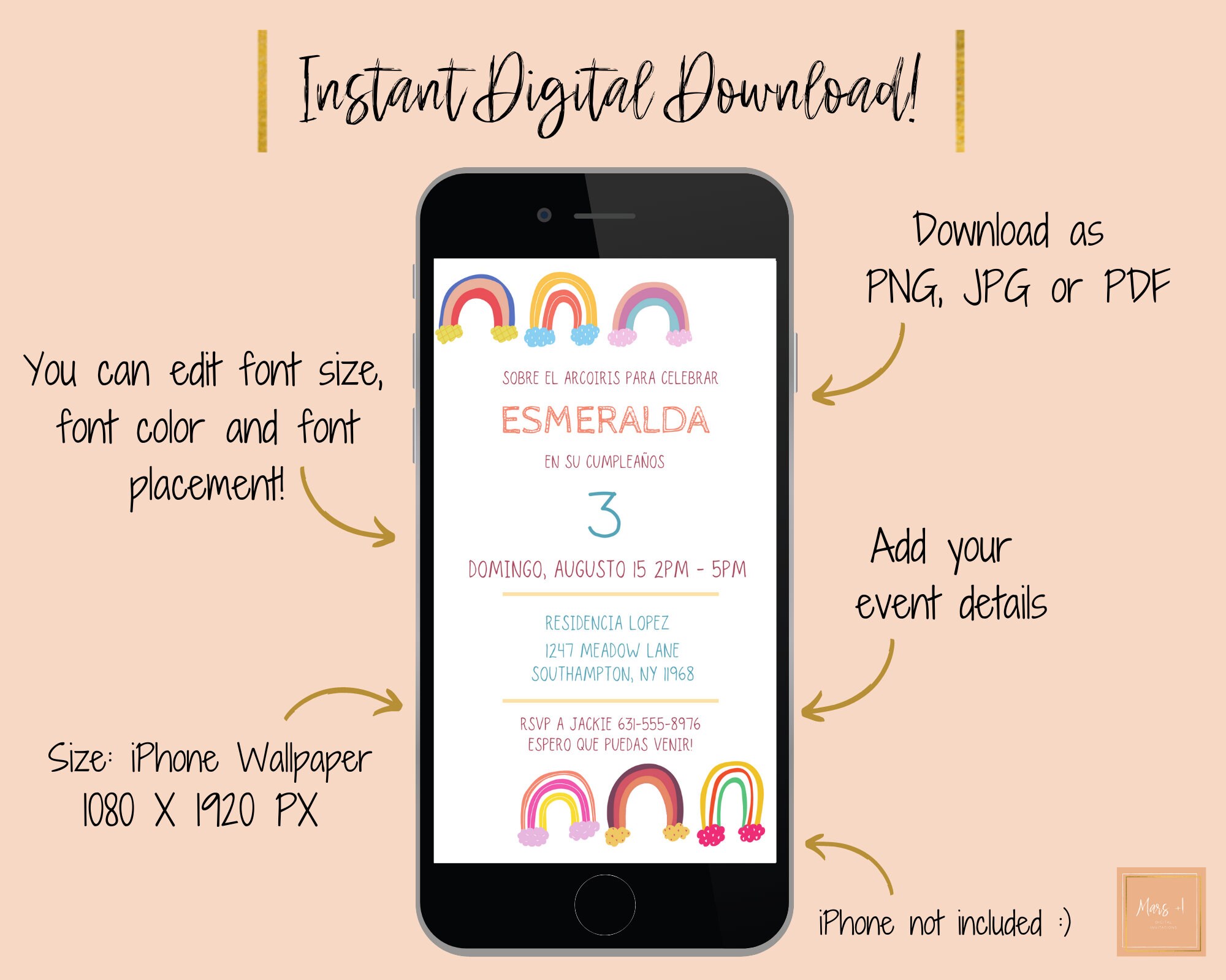 Spanish Birthday Invitation | Spanish invitation Cumpleaños | Rainbow ...