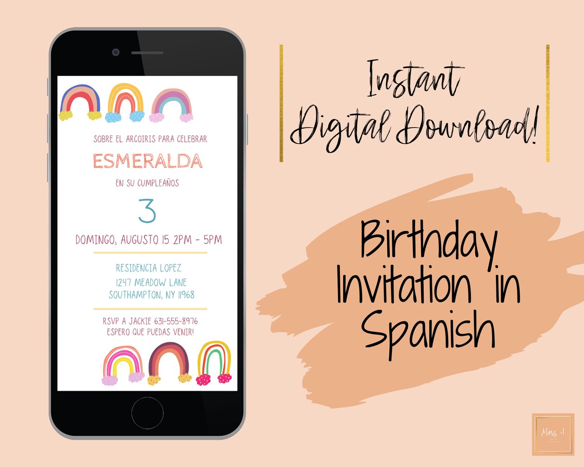 Spanish Birthday Invitation | Spanish invitation Cumpleaños | Rainbow ...
