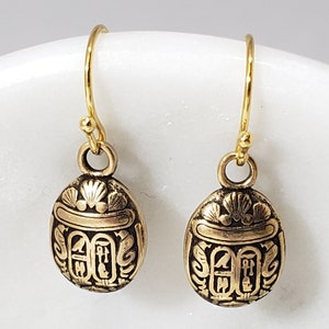 Egyptian Scarab Earrings - Antique Gold - Etsy