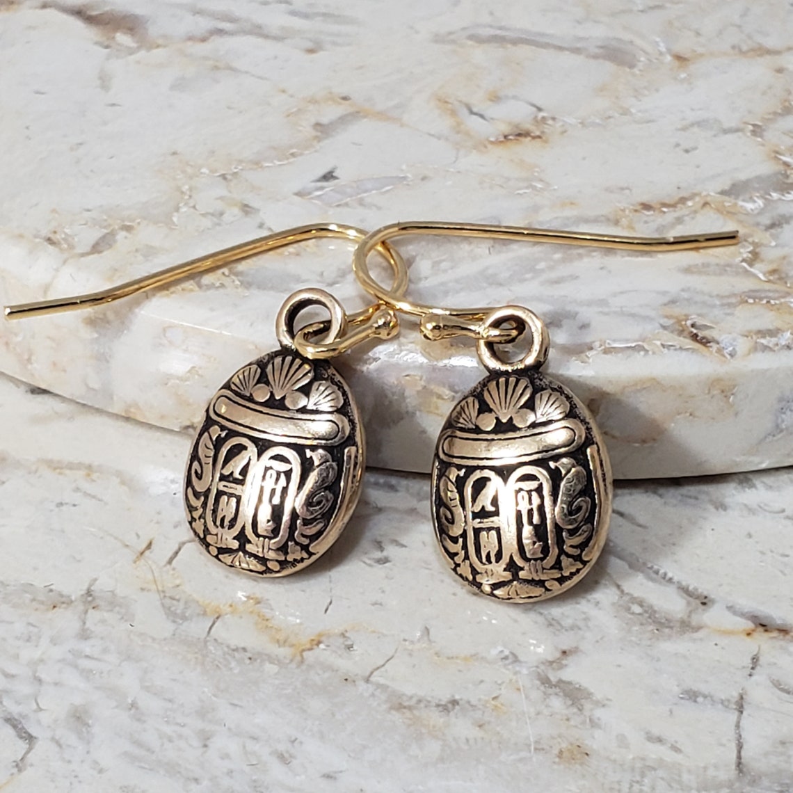 Egyptian Scarab Earrings Antique Gold - Etsy