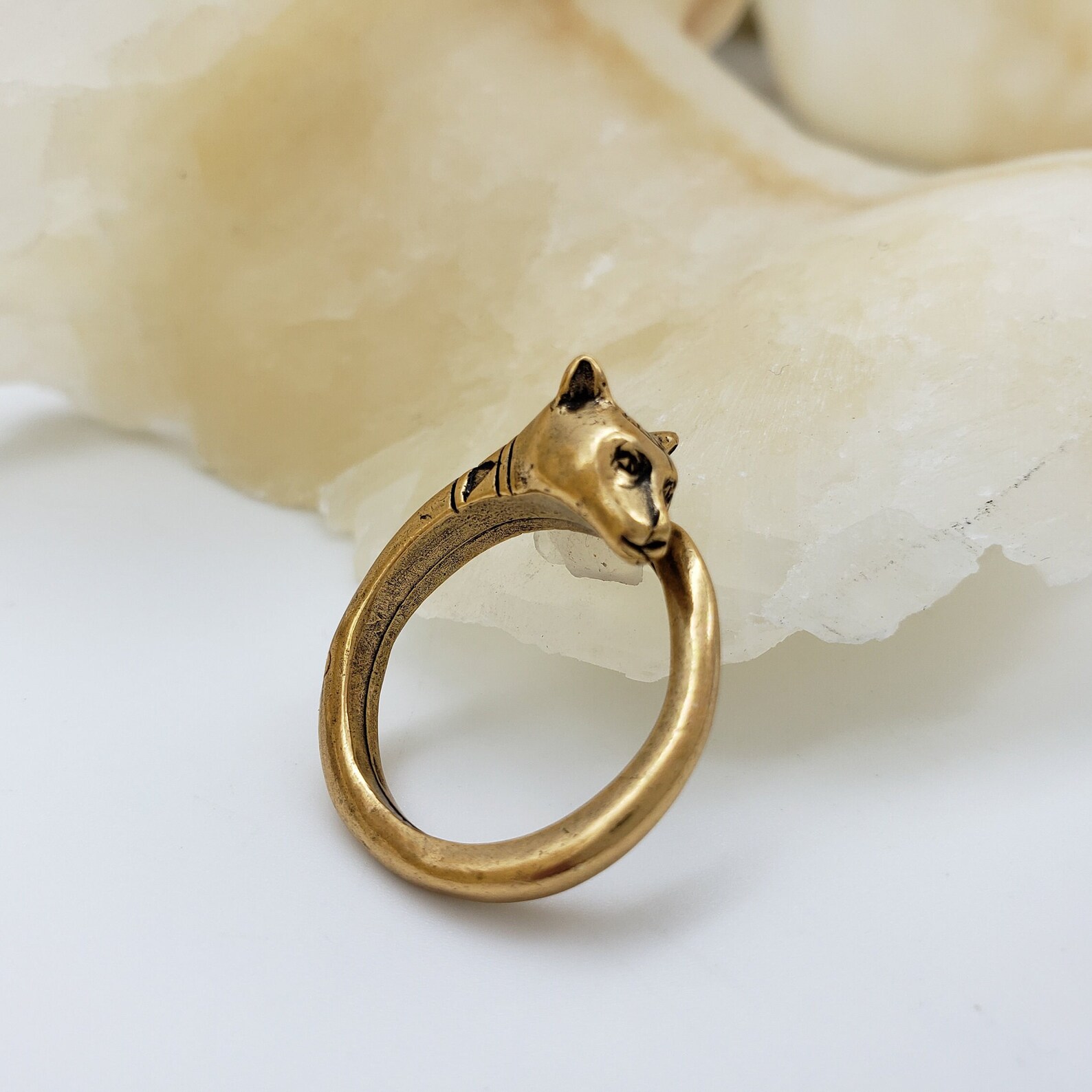Egyptian Bastet Cat Ring - Antique Gold Adjustable Pewter - Etsy