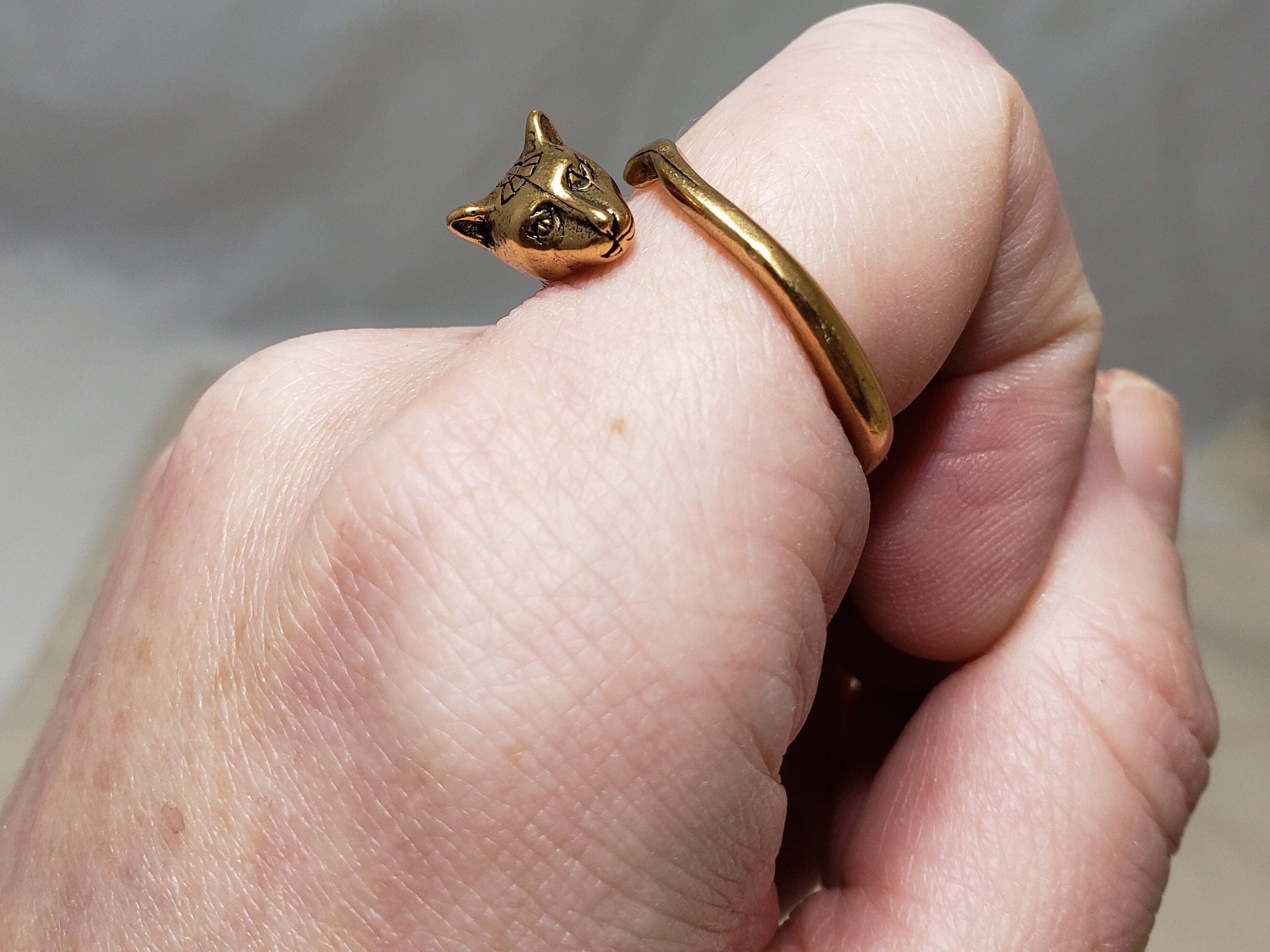 Egyptian Bastet Cat Ring - Antique Gold Adjustable Pewter - Etsy