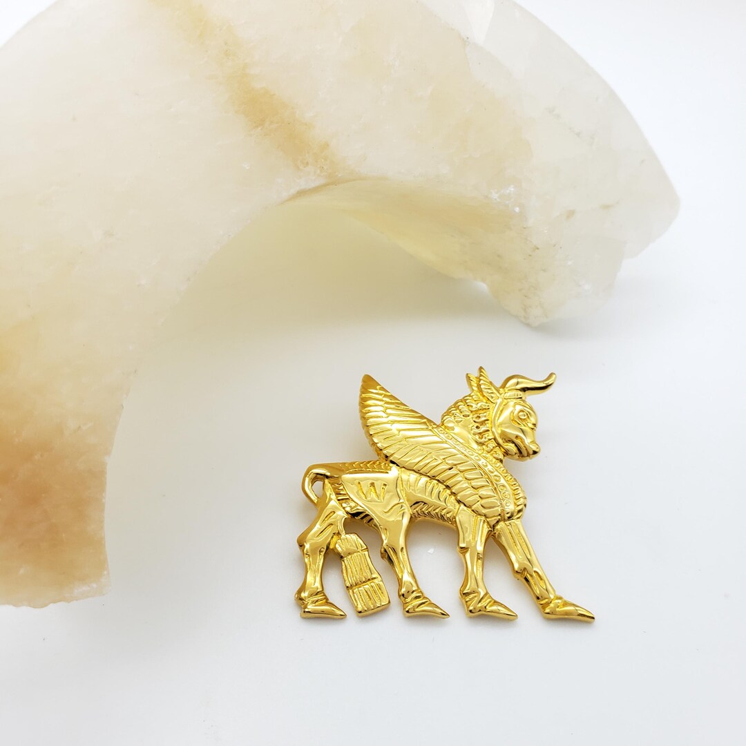 Lamassu Winged Bull Pin/brooch - Silver- or Gold-plated Pewter - Etsy