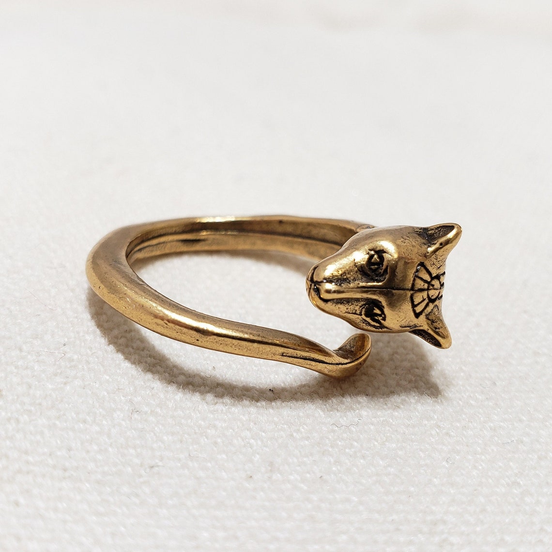Egyptian Bastet Cat Ring - Antique Gold Adjustable Pewter - Etsy