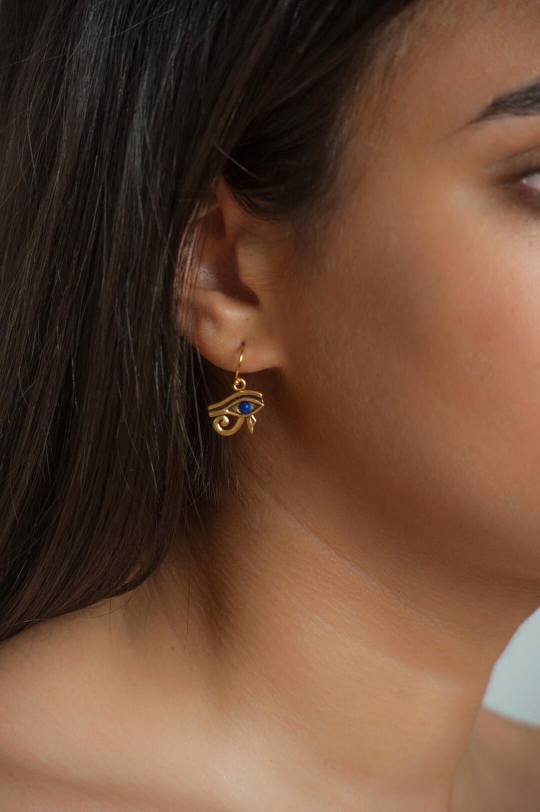 Lapis Lazuli Eye of Horus Earrings - Antique Gold Plated Egyptian ...
