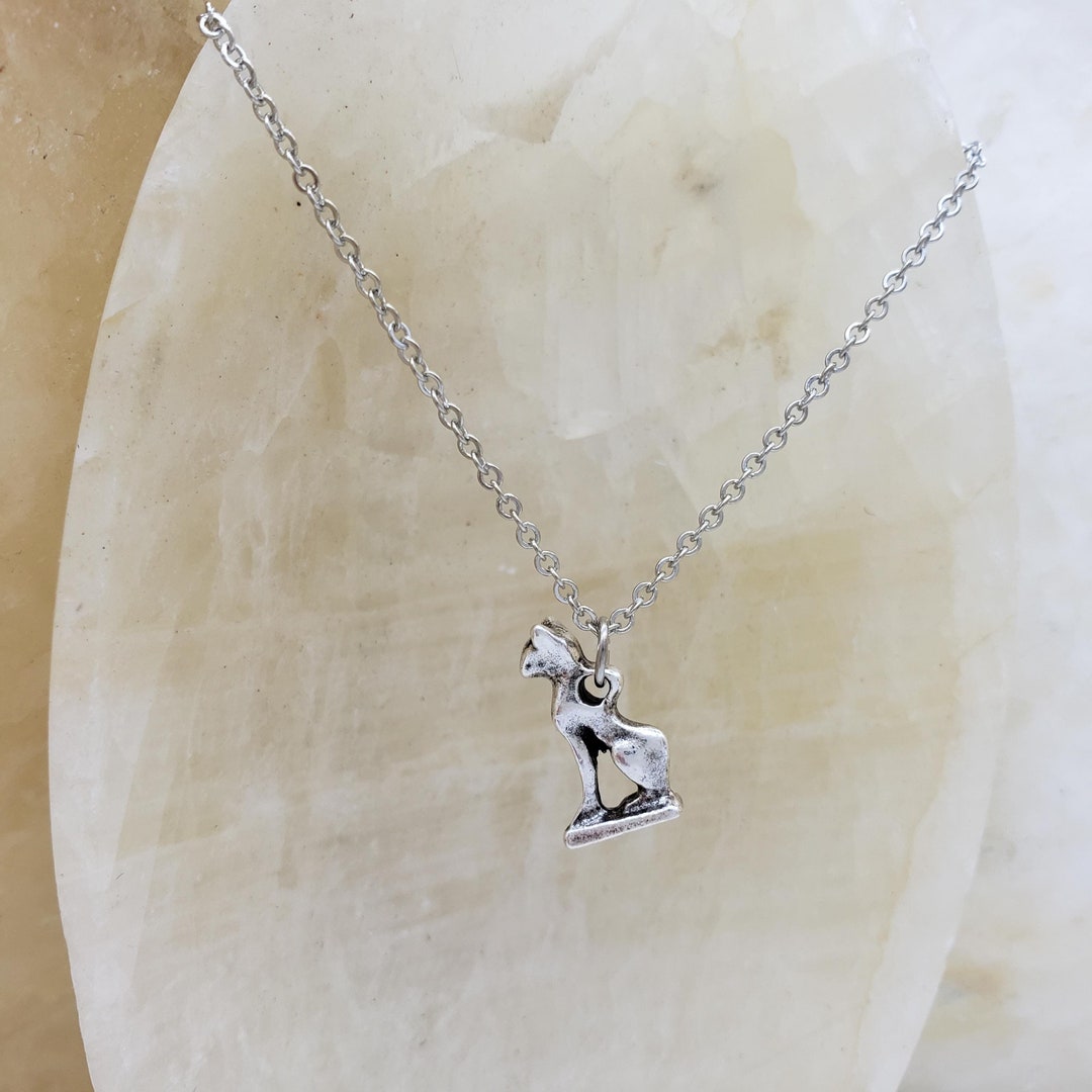 Egyptian Bastet Cat Charm Necklace - Ancient Egypt Goddess - Silver ...